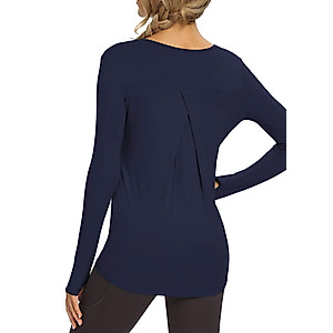 Bestisun Workout Shirt Long Sleeve Sport Tops Athletic Gym Shirts Yoga Clothes Activewear Running Exercise Shirts Navy Blue M