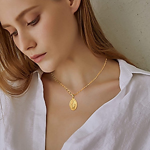 GOLDCHIC JEWELRY Gold Blessed Our Lady Of Guadalupe Pendant Necklace for Women, 18k Gold Plated Mary Medallion Necklace, Medal Necklace For Women Men-With Gift Box