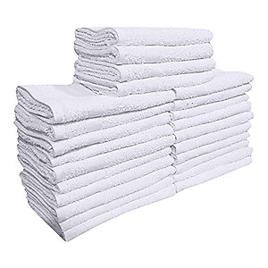 24 Pcs (2 Dozen) White 16x27 Inch Cotton Blend Economy Hand Towels Salon/ Gym/ Hotel Super use Absorbent Best for Kitchen,Janitorial,Home use Towels