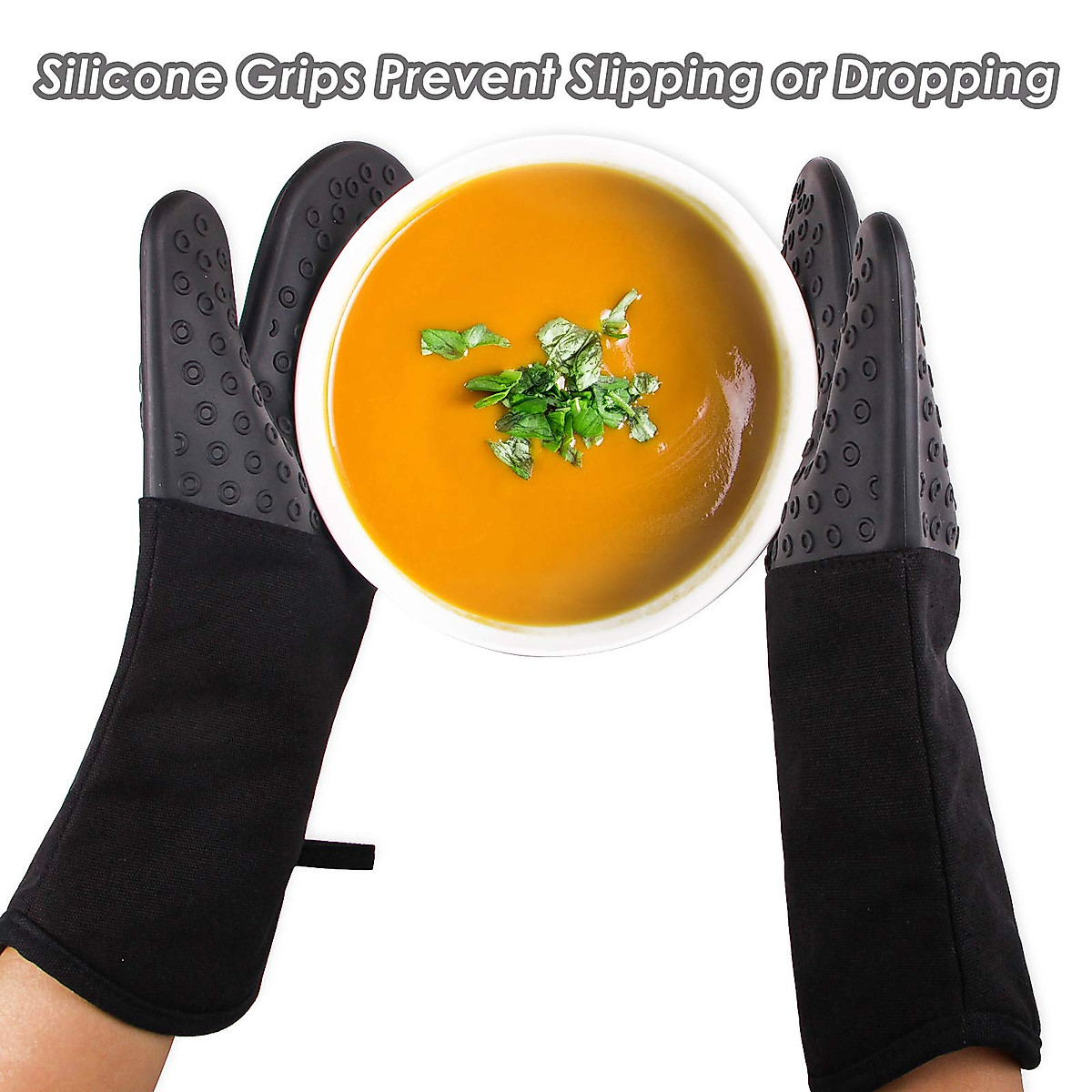 Webake Oven Mitts and Pot Holders Set of 4, 2 pcs Long Silicone Baking Oven Gloves and 2 pcs Silicone Hot Pads with Pocket for Oven Baking