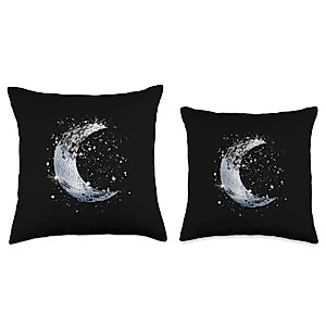 Random Galaxy Disco Ball Crescent Cute Moon, Black and White Throw Pillow, 16x16, Multicolor