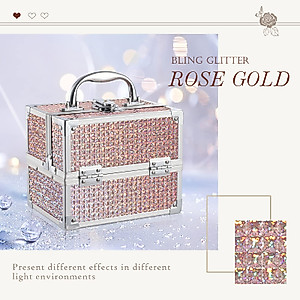 Costravio Portable Makeup Train Case Cosmetic Box 2 Trays Makeup Storage Organizer with Mirror Lockable for Nail Tech Jewelry Girls Travel Case - Rose Gold