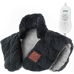 UTK Weighted Heating Pad for Neck and Shoulders,24"x 20" Extra Large Heated Neck Shoulder Wrap, Electric Neck and Shoulder Heat Pad with Auto Shut Off, 6 Heat Settings,Tourmaline Beads