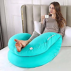 CDEN Pregnancy Pillow, C Shaped Full Body Pillow 52", Maternity Pillow Support for Back, Legs, Neck, HIPS for Pregnant Women with Removable Washable Jersey Cover(Lakeblue)