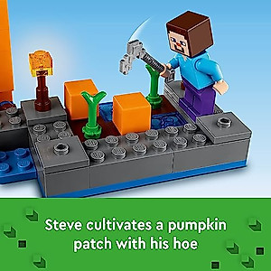 LEGO Minecraft The Pumpkin Farm 21248 Building Toy, Hands-on Action in The Swamp Biome Featuring Steve, a Witch, Frog, Boat, Treasure Chest and Pumpkin Patch, Minecraft Toy for Boys and Girls Aged 8+