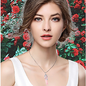 XIANNVXI Rose Quartz Necklace Pink Necklace Mothers Day Gifts Crystal Necklaces for Women Healing Crystal Necklaces Flower Pendant Spiritual Jewelry