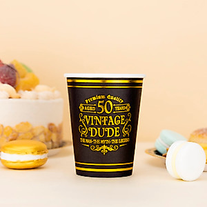 Crisky Aged 50 Years Vintage Dude Napkins Plates Cups Disposable Tableware Set of 24 for Men 50th Birthday Party Decorations Black Gold (9" Plates,7" Plates, Luncheon Napkins, 9oz Cups)