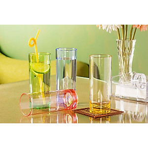 YINJOYI 12 oz Highball Drinking Glasses Plastic Tumblers Tall Kids Water Cups Adults Glassware Colored Picnic Drinkware Reusable Set of 4
