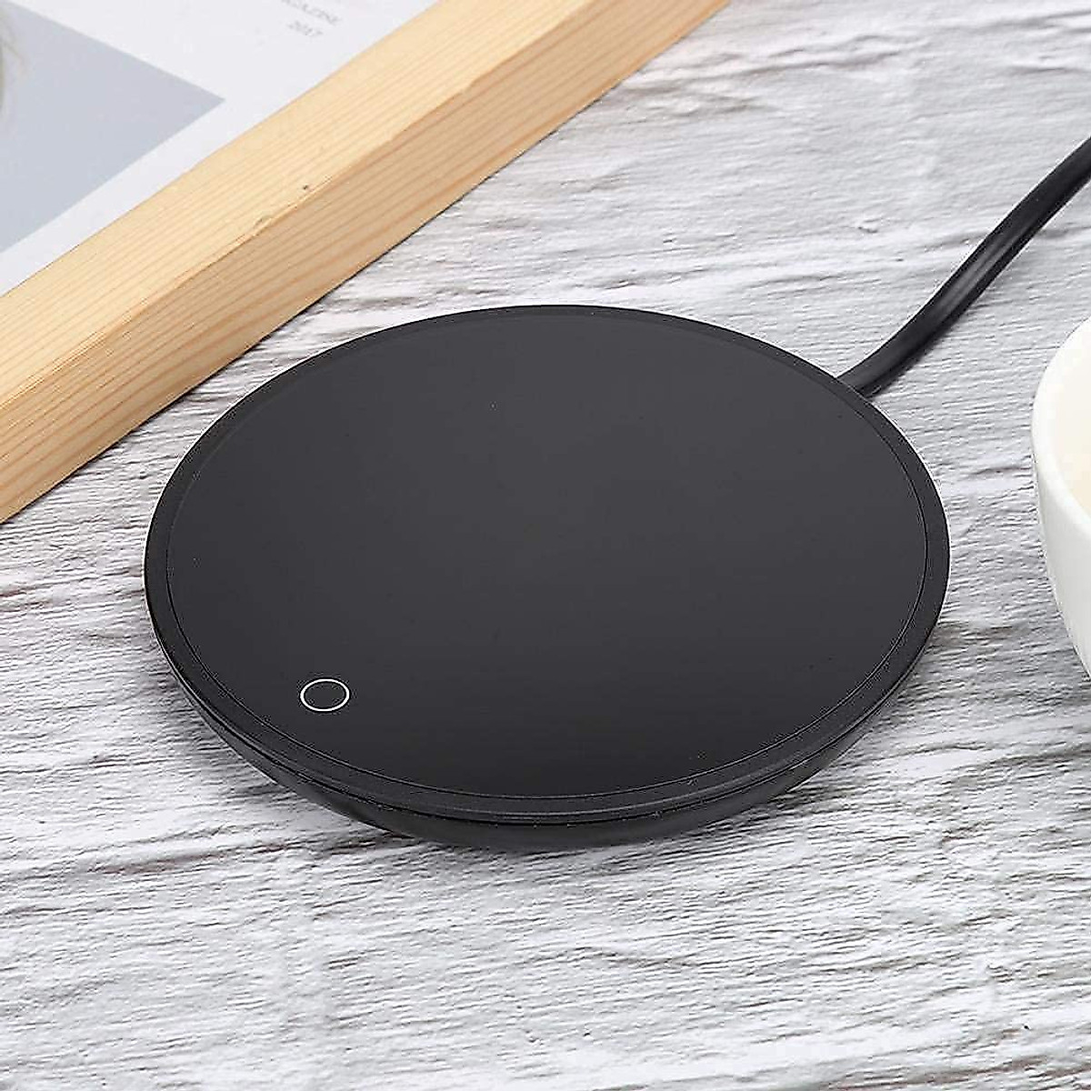 Coffee Warmer for Desk,4.6Inch Electric Cup Warmer Pad for Coffee Tea Milk Water, Touch Heating Thin Minimalist Cup Mat Warm Pad for Office Home Desk Use (Black)