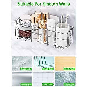 SMARTAKE Shower Caddy Bathroom Organizer with Soap Holder and 6 Hooks, Adhesive Shower Deep Basket Shelf Big Capacity, Rustproof 304 Stainless Steel Shower Rack Storage Shampoo for Bathroom 3 Pack