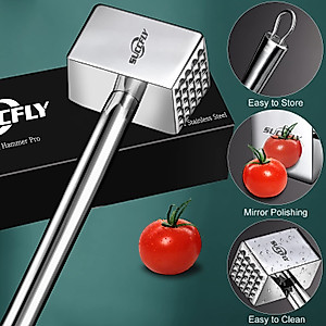 SUCCFLY Meat Tenderizer Stainless Steel, Heavy Duty Meat Hammer, Kitchen Meat Mallet, Meat Pounder Flatterner Weighted Hammer Extended Handle for Labor-saving Chicken Steak Meat Tenderizer Tool(1.6LB)