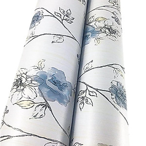 Simplemiuji Ink Blue Flower Self Adhesive Wallpaper Drawer and Shelf Liner for Kitchen Cabinets Cover Furniture Door Decorative Stickers 17.7 Inch by 100 Inch