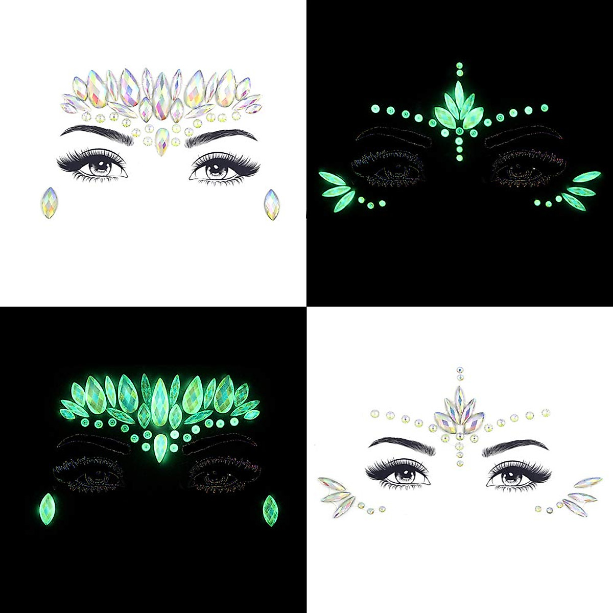 Noctilucent Face Gems Luminous makeup Temporary Tattoo Stickers Acrylic Crystal Glitter Stickers Face Jewels Rainbow Tears Rhinestone for Party, Rave Festival, Dress-up of ZLXIN(8 Pcs A Set)