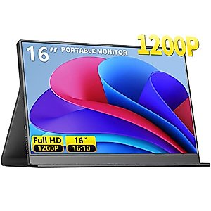 MAGICRAVEN Portable Monitor, 16" 1920x1200P FHD IPS Laptop Monitor, Dual USB C HDMI Computer Monitor Gaming Display with Speakers, Second Screen Travel Monitor for PC Phone PS5/4 Xbox Switch