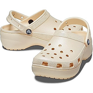 Crocs Women's Classic Platform Glitter Clog, Vanilla, 8
