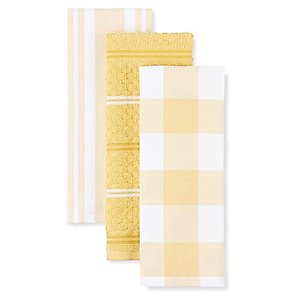 KitchenAid Stripe Gingham Dual Kitchen Towel 3-Pack Set, Majestic Yellow, 16"x28"