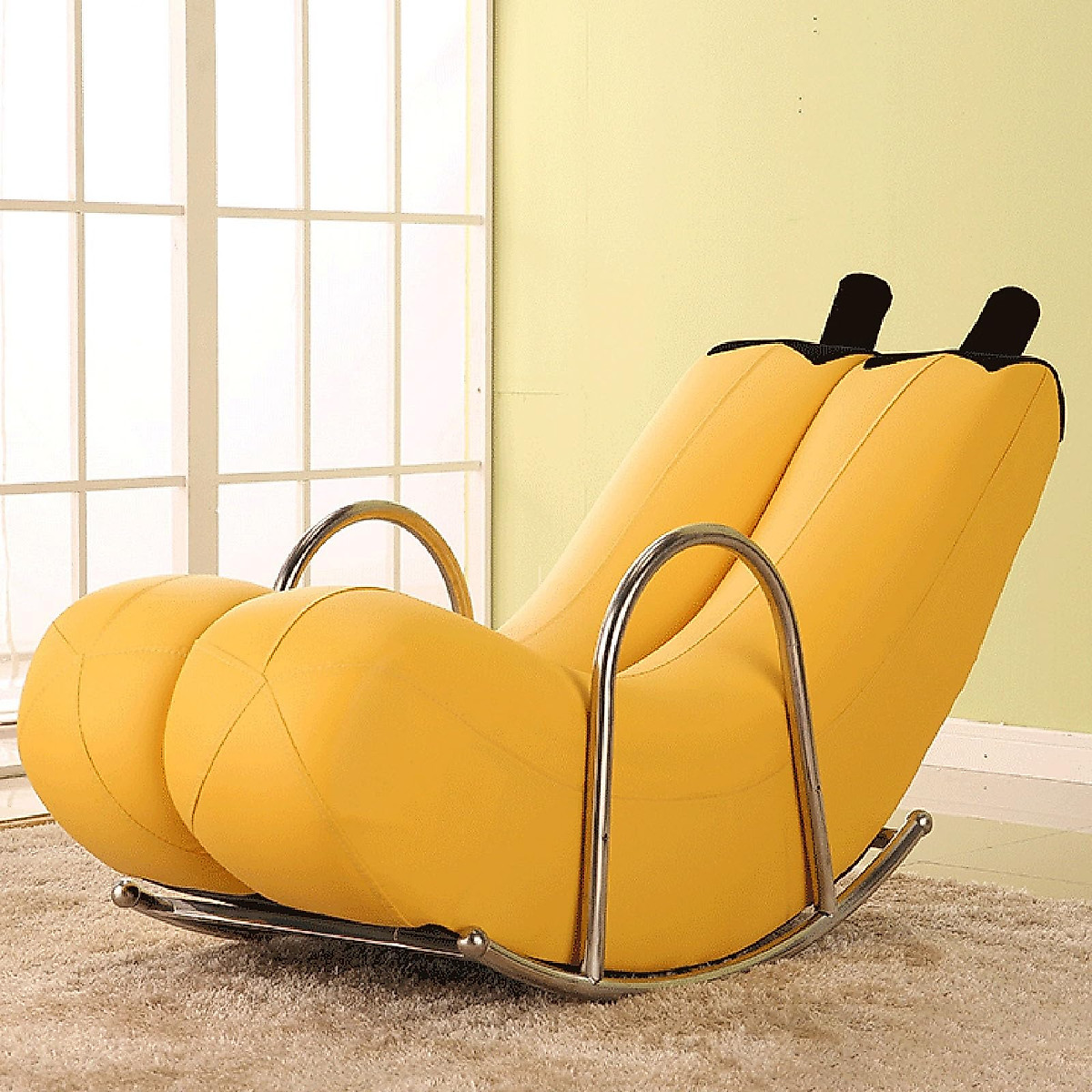 Deluxe Patio Rocking Chair, Comfortable Upholstered Rocking Chair, Weather Resistant, Stationary Rocker Shake Of 105°, Modern Lounge Chair For Front Porch, Garden, Patio, Backyard ( Color : Yellow )