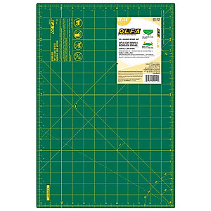 OLFA 12" x 18" Self Healing Rotary Cutting Mat (RM-CG) - Double Sided 12x18 Inch Cutting Mat with Grid for Quilting, Sewing, Fabric, & Crafts, Designed for Use with Rotary Cutters (Green)