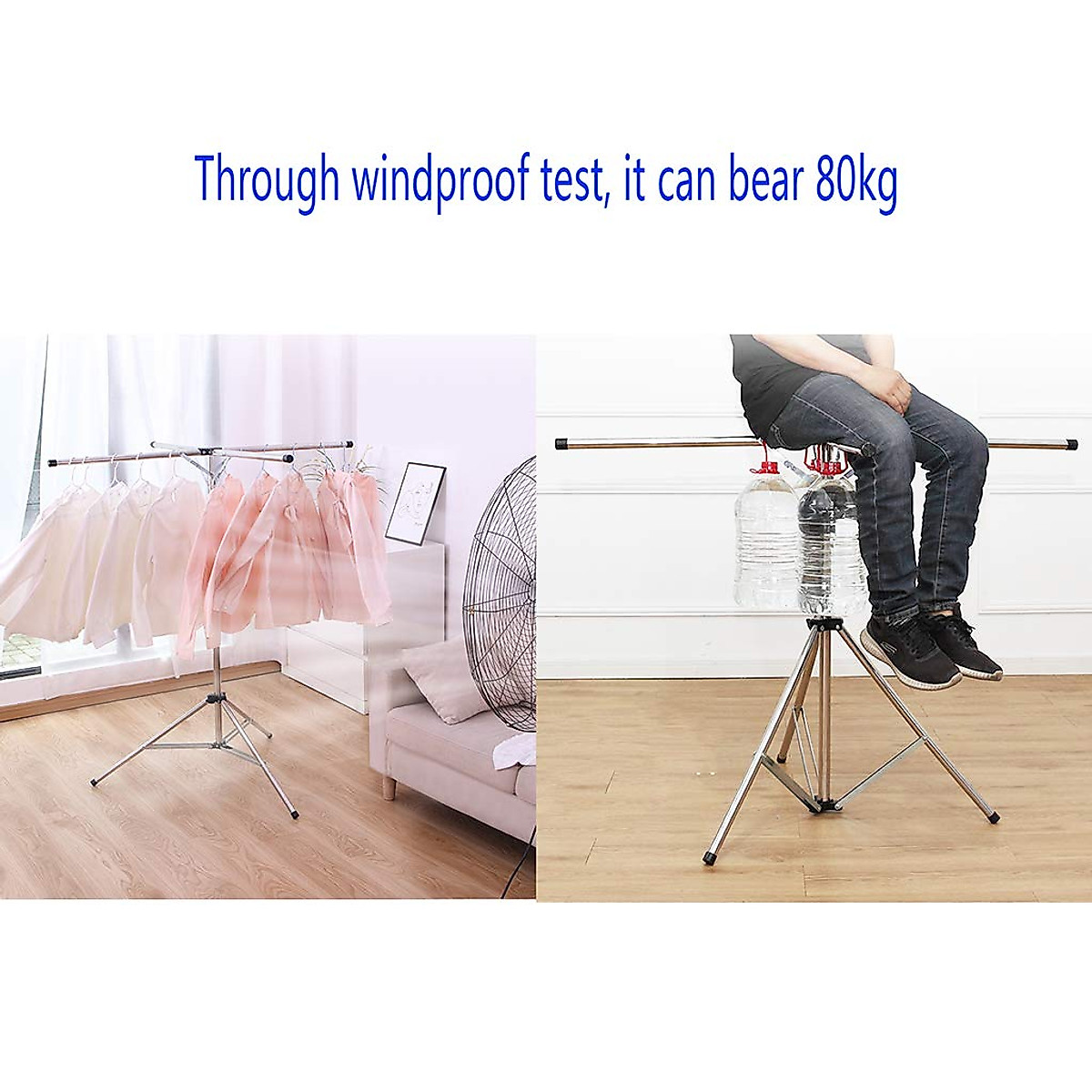 LXLTL Airer-Stainless Steel Clothes Airer,Landing Folding Indoor and Outdoor Retractable Household Balcony Quilt Clothes Pole Can Bear 80kg,Pink