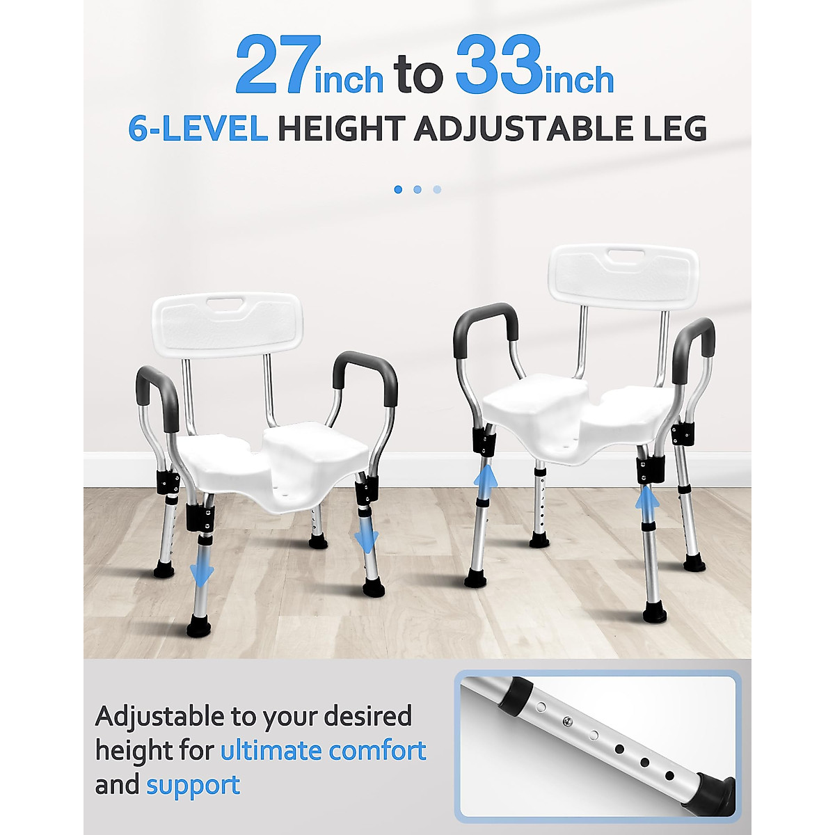 Sangohe Shower Chair - Shower Chair for Inside Shower - U-Shape Seat Heavy Duty Shower Chair - Shower Chair with Arms for Handicap - Wide Shower Seats for Elderly - Shower Chair for Bathtub, 796E