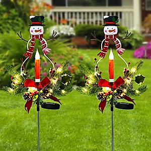 Doingart 2 Pack Solar Christmas Light Outdoor Decoration Clearance, LED Candle, Snowman Christmas Light with Faux Pine Cones, Foliage Accents Garden Decorative Stake