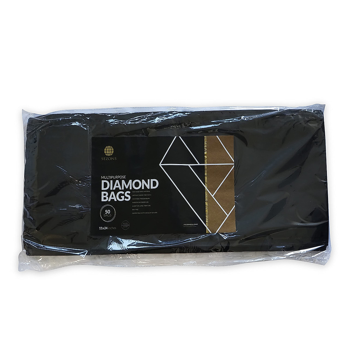 SEZONS - Diamond Bags - Vacuum Sealing bags 5mil - 50 bags (11x24, Black/Black)