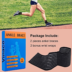 Vinaco 2 Pack Breathable & Strong Ankle Brace for Sprained Ankle, Stabilize Ligaments, Prevent Re-Injury for men & women with Adjustable Wrap, ankle support for men