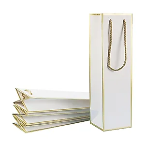 Miraclekoo Wine Gift Bag for Wine Bottles, 4 Pcs Luxury Wine Bottle Gift Bags, 4"x4"x13.8" Whiskey/Liquor Wine Bottle Bags For Gifts,Gold Foil White Wine Bags with Handles