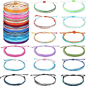 Hicarer 30 Pieces Adjustable Woven Anklets Bracelets Bohemian Braided Rope Bracelets Waterproof Wax Coated Anklets for Women (Colorful)
