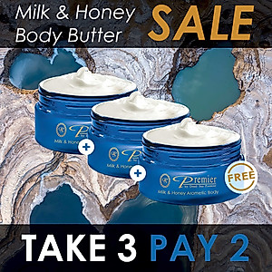 Premier Dead Sea Aromatic Body Butter- Milk and Honey, anti aging skin care, moisturizer, hydrating shea butter, firming, age spots, neck & Décolleté, lightweight & silky, 5.95Fl.oz