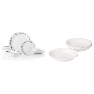 Corelle Service for 6, Chip Resistant, Country Cottage Dinner Plates, 18-Piece & Winter Frost White 20-Ounce Bowl Set (6-Piece)