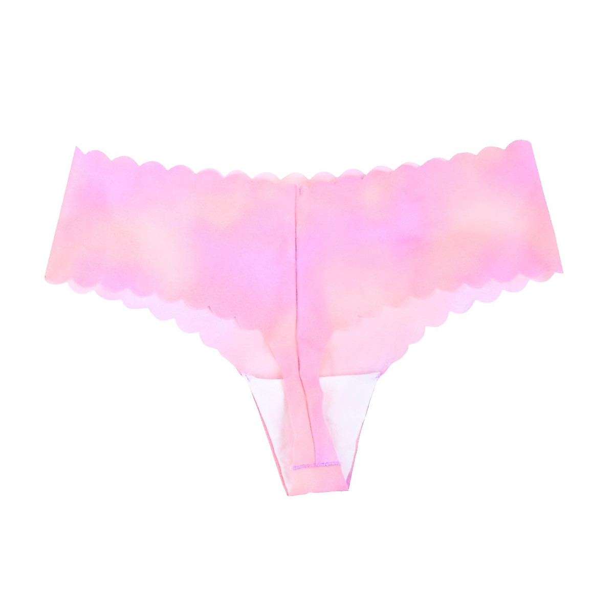 Victoria's Secret Panties No Show Scallop Edge Thong (Pink Watercolors, XL)