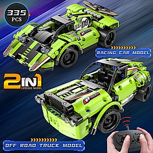 STEM Toy Building Toys Gifts for Age 6, 7, 8, 9, 10, 11, 12 Years Old Kids, Boys, Girls, 2-in-1 Remote Control Racing Car Racecar Building Block, 335 Pcs DIY Building Kit, Engineering Construction Toy