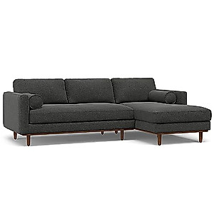 SIMPLIHOME Morrison Right Sectional Sofa in Woven-Blend Recycled Polyester Fabric, Charcoal Grey, 102-inches Wide, L-Shaped Couch with Right Chaise for the Living Room and Family Room