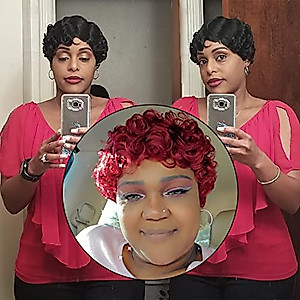 Yussay Short Finger Wave Wig Curly Natural Black Cute Nuna Wig Real Retro African Black Wigs for Mommy Wig Curly Short Synthetic Wig Looks Natural