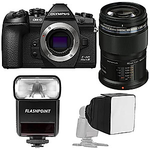 Olympus OM-D E-M1 Mark III Mirrorless Digital Camera Body, Black with M. Zuiko Digital ED 60mm f2.8 Macro Lens Bundle with Flashpoint Zoom-Mini TTL R2 Flash, Softbox