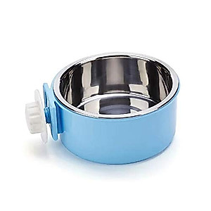 RUBYHOME Dog Bowl Feeder Pet Puppy Food Water Bowl, 2-in-1 Plastic Bowl & Stainless Steel Bowl, Removable Hanging Cat Rabbit Bird Food Basin Dish Perfect for Crates & Cages, Blue