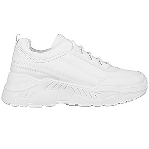 ILLUDE Women's Platform Lace up Sneaker Lightweight Casual Everyday Walking Fashion Sneakers Shoes (7, White)
