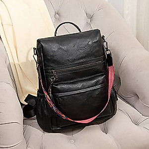 PINCNEL Backpack Purse for Women – Fashion Womens PU Leather Backpack – Anti-Theft Backpack Shoulder Bag with Multifunctional Pockets (Black)