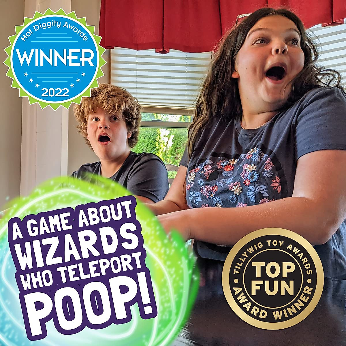 Rookie Mage Games Portal Potties - Funny Last Wizard Standing Board Games for Adults & Kids - Includes Playing Cards, Poop Emoji Tokens, Colorful Potty Boards - 2 to 4 Players, Ages 7+
