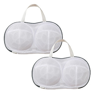 Large Bra Washing Bags for Laundry, 2 Pack Upgraded Bra Laundry Bags Mesh Women Brassiere Underwear Wash Bags with Handle and Zipper for Delicates Lingerie Washing Machine (Grey)
