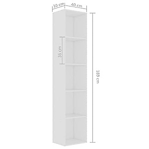 vidaXL Book Cabinet Home Living Room Bedroom Office Rack Organizer Side Storage Shelf Bookcase Cabinet Furniture White Engineered Wood
