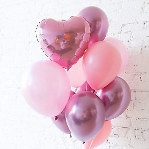 Light Pink and Mauve Balloons, 50PCS 12 Inch Latex Balloons and 5PCS Pink Ribbons for Party Decorations