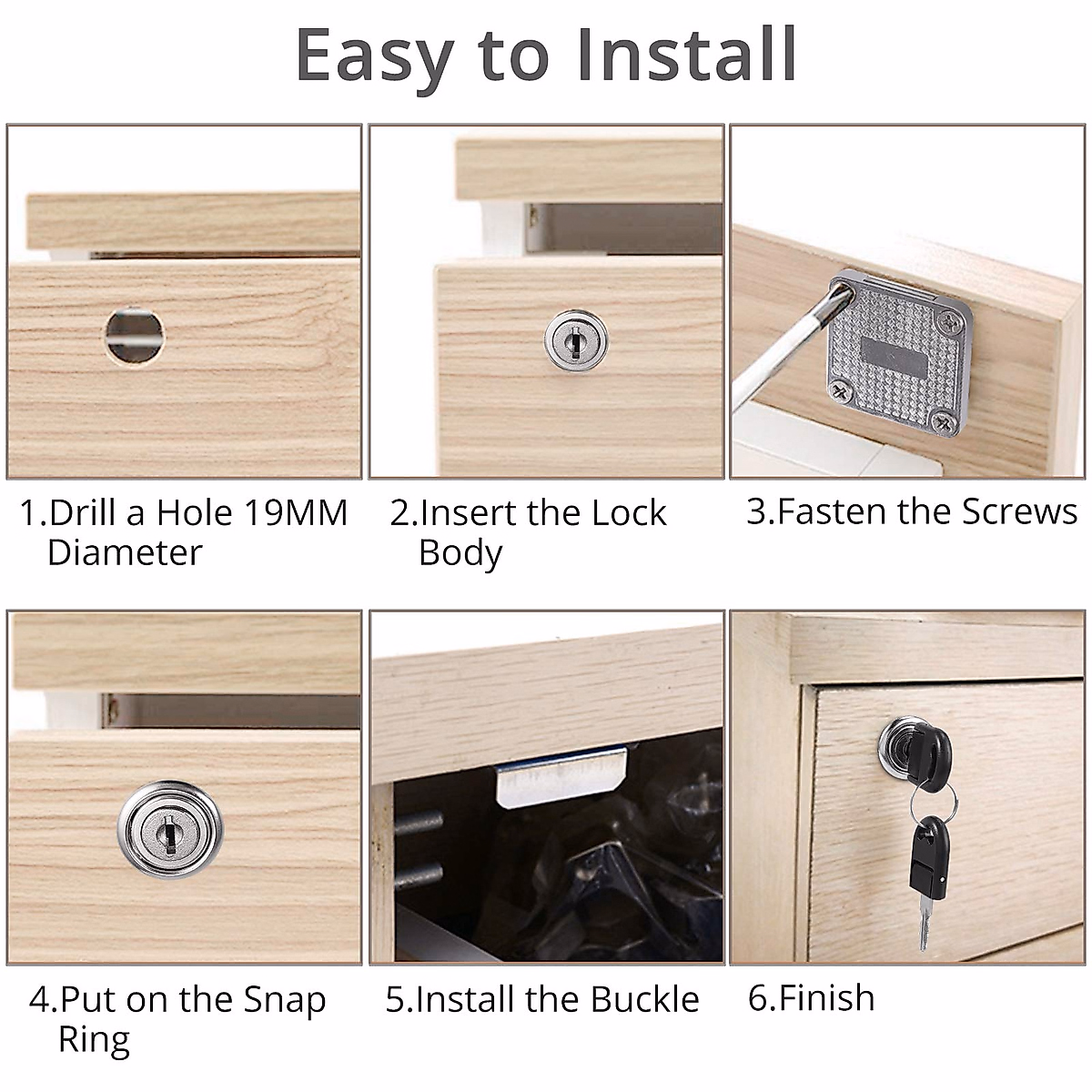 Tanice 4 Pack Furniture Lock Zinc Alloy Cam Security Lock Keyed Alike Cylinder Cupboard Drawer Lock with 8 Keys for Door Cabinet Mailbox Drawer Cupboard Household Office