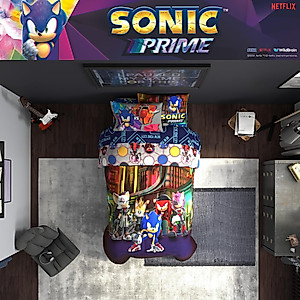 Franco Sonic The Hedgehog Prime Anime Kids Bedding Super Soft Comforter and Sheet Set, 4 Piece Twin Size, (Officially Licensed Product)