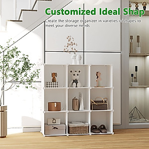 C&AHOME Cube Storage, 9-Cube Bookshelf, Plastic Closet Cabinet Organizer, DIY Stackable Bookcase, Modular Shelving Units Ideal for Home, Office, Kids Room, 36.6" L x 12.4" W x 48.4" H Milky UPCS09M
