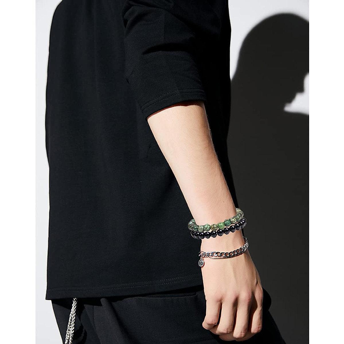 SONNYX 3Pcs 8mm Semi-Precious Gemstones Beaded Bracelets for Women Men Healing Crystal Stone Bracelet Stretch Round Beaded Elastic Bracelets Unisex Jewelry Gifts(GREEN)