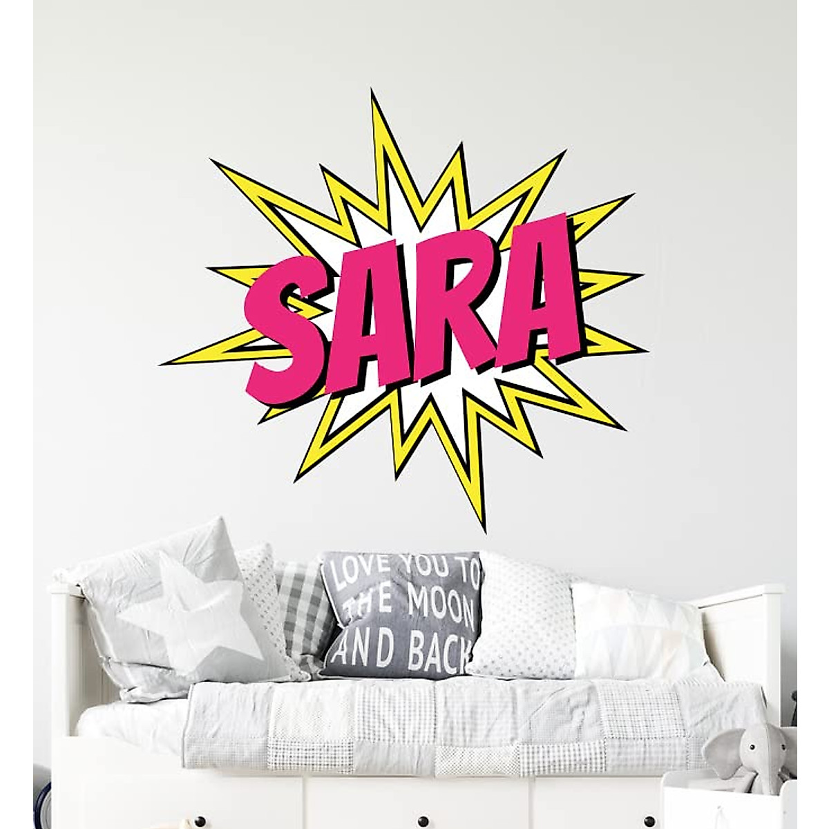 CuteDecals Custom Comic Name Wall Decal - Personalized Comic Name Wall Art Decal - Superheroes Nursery Wall Decor - Wall Decal for Nursery Bedroom Decoration (Small Wide 16''x15'' Height)