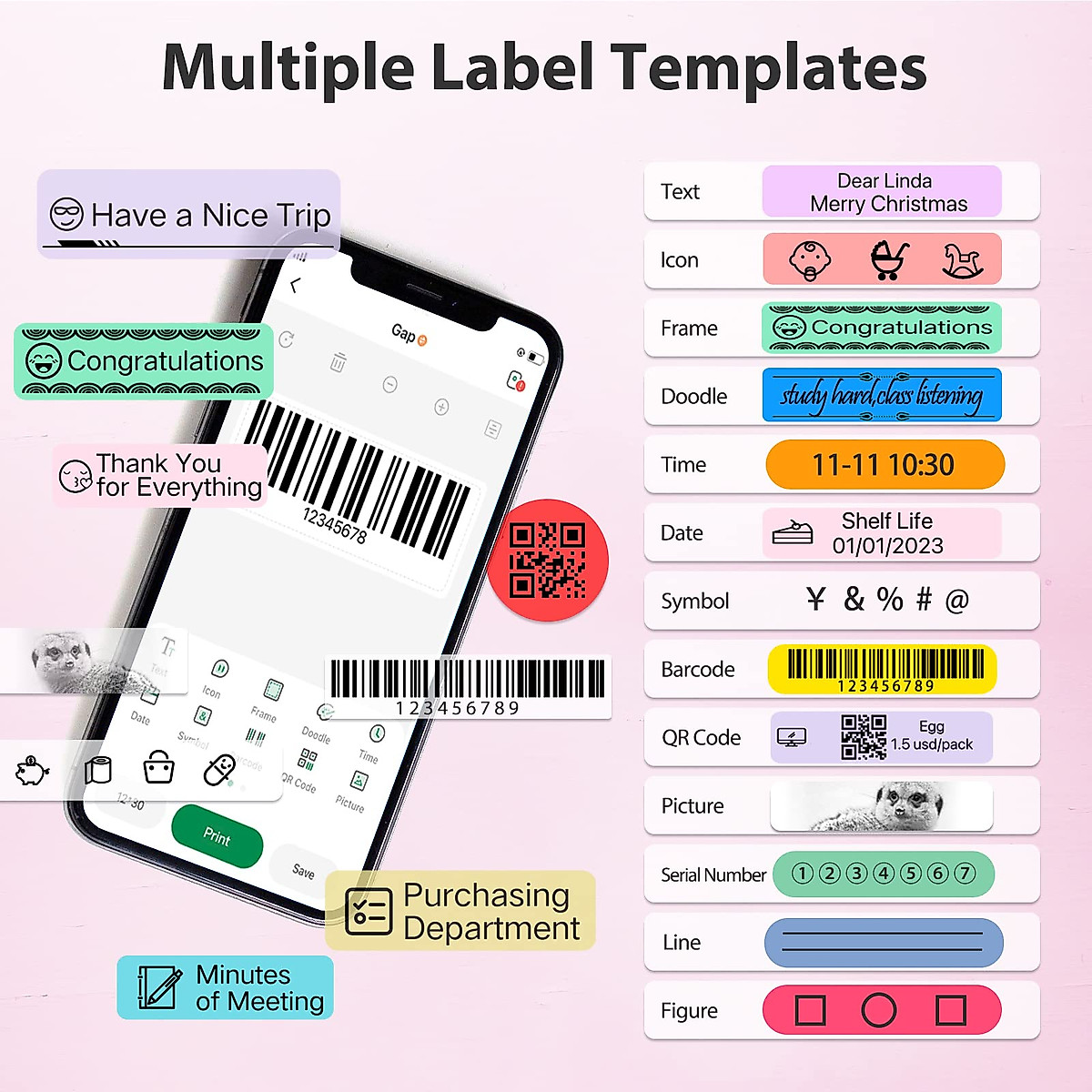 PikDik Bluetooth Label Maker Machine - Mini Portable Labeler with Tape, Label Printer for Labeling Jars Bins Home Organizing Office, Compatible with iPhone Android, USB Rechargeable Easy to Use