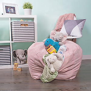 DII Keeping Score Stripes Print, Large Bean Bag Chair Cover for Kids & Stuffed Animal Storage, Pink Sorbet, One Size